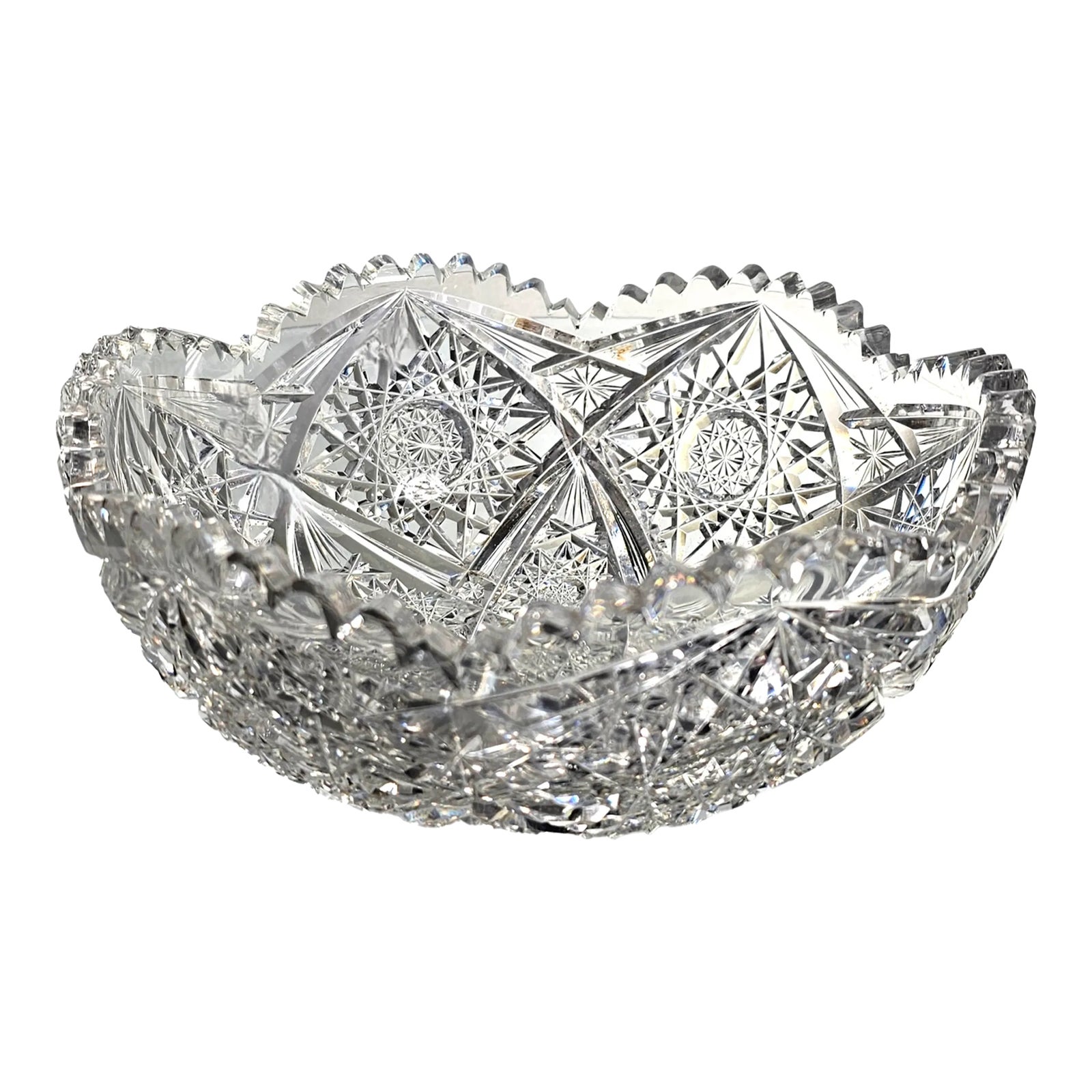 Abp American Brilliant Cut Glass Bowl Stars Arches Sawtooth 8.125 ...