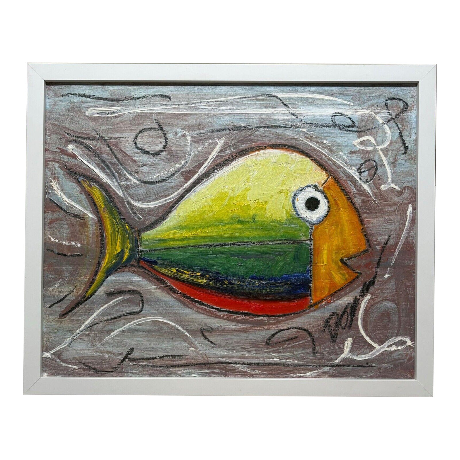Original Kevin Doyle 'bright Colored Fish' Pop Art Painting ...