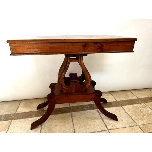 1970s Vintage Sofa Console Table Double Lyre Pedestal Two Drawers Small ...