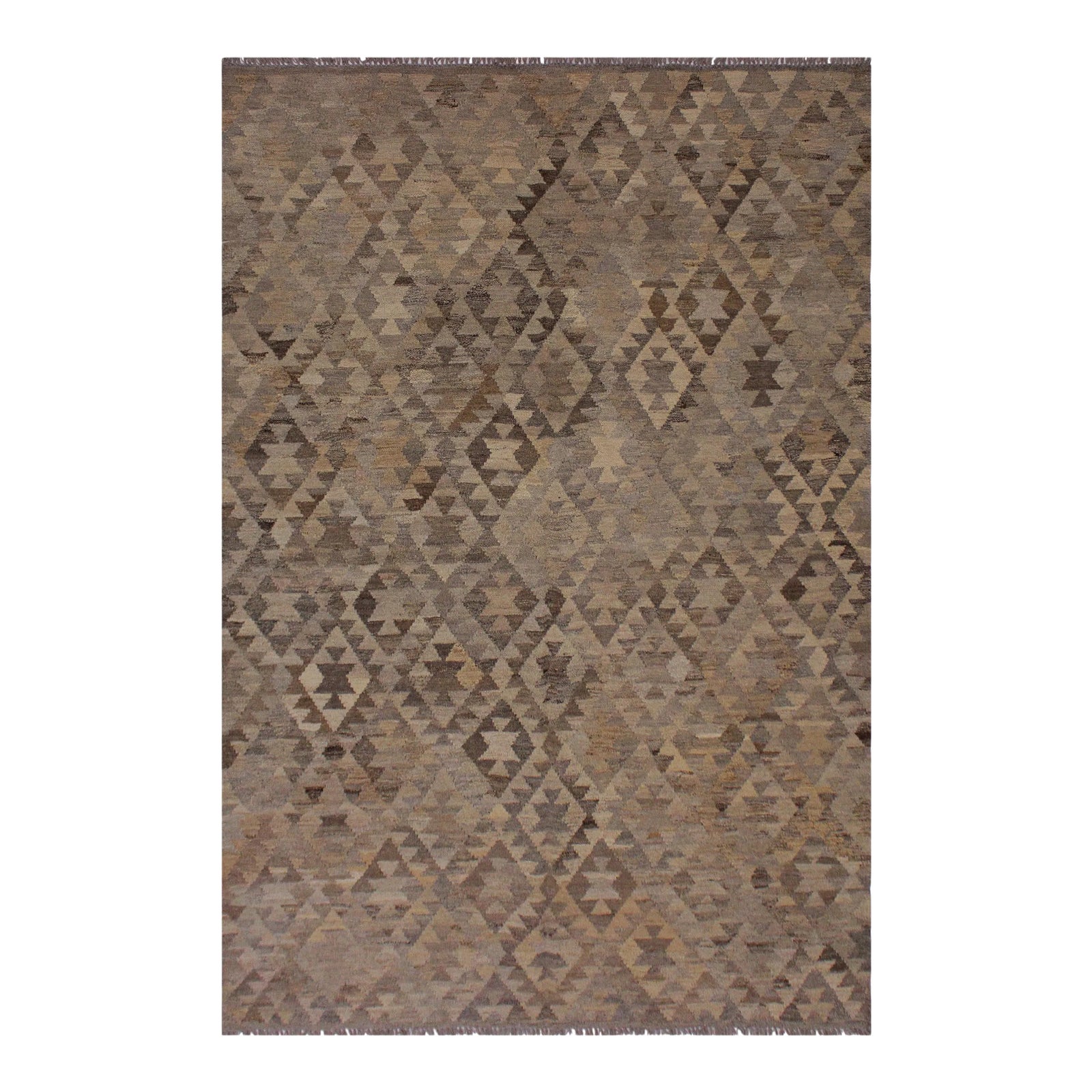 Boho Chic Tan/Gray Hand-Woven Kilim Wool Rug - 5'8 X 7'11 | Chairish