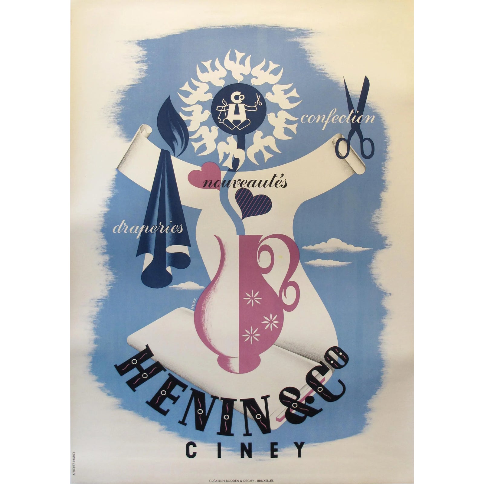 1950s Original Belgian Advertising Poster, Henin & Co | Chairish