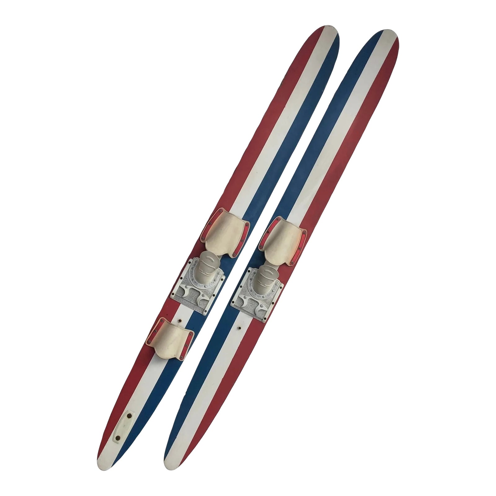 Vintage Red, White & Blue Voit Shark Fin Waterskis, Pair | Chairish