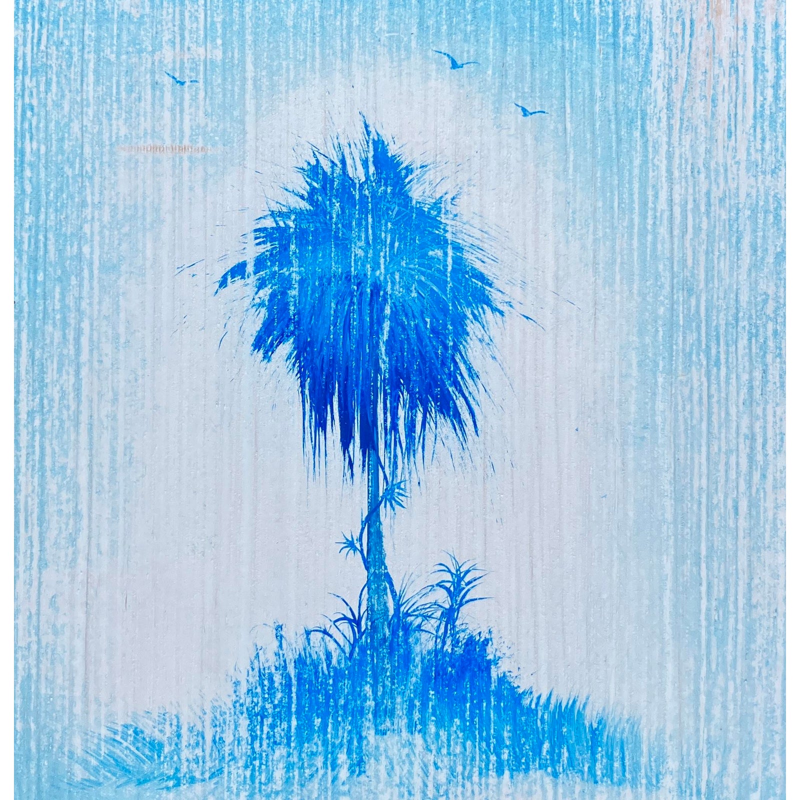 Single Palm - Delftware and Shattered Silk Inspired | Chairish