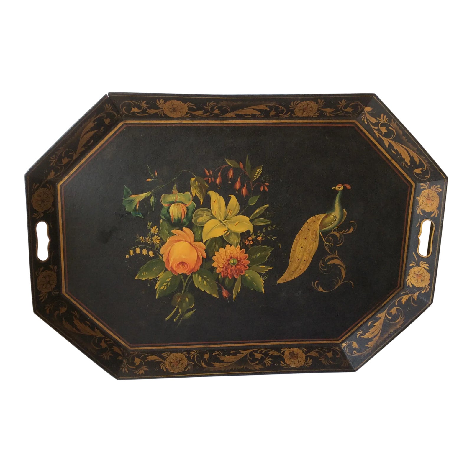 Antique American Painted Decorated Tole Tray | Chairish