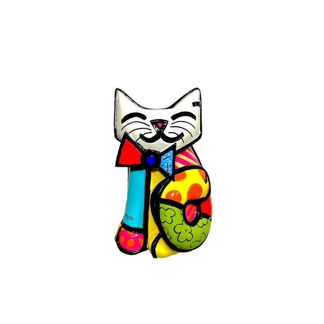 Romero Britto Cat Figure and Trinket Box - 2 Pieces | Chairish