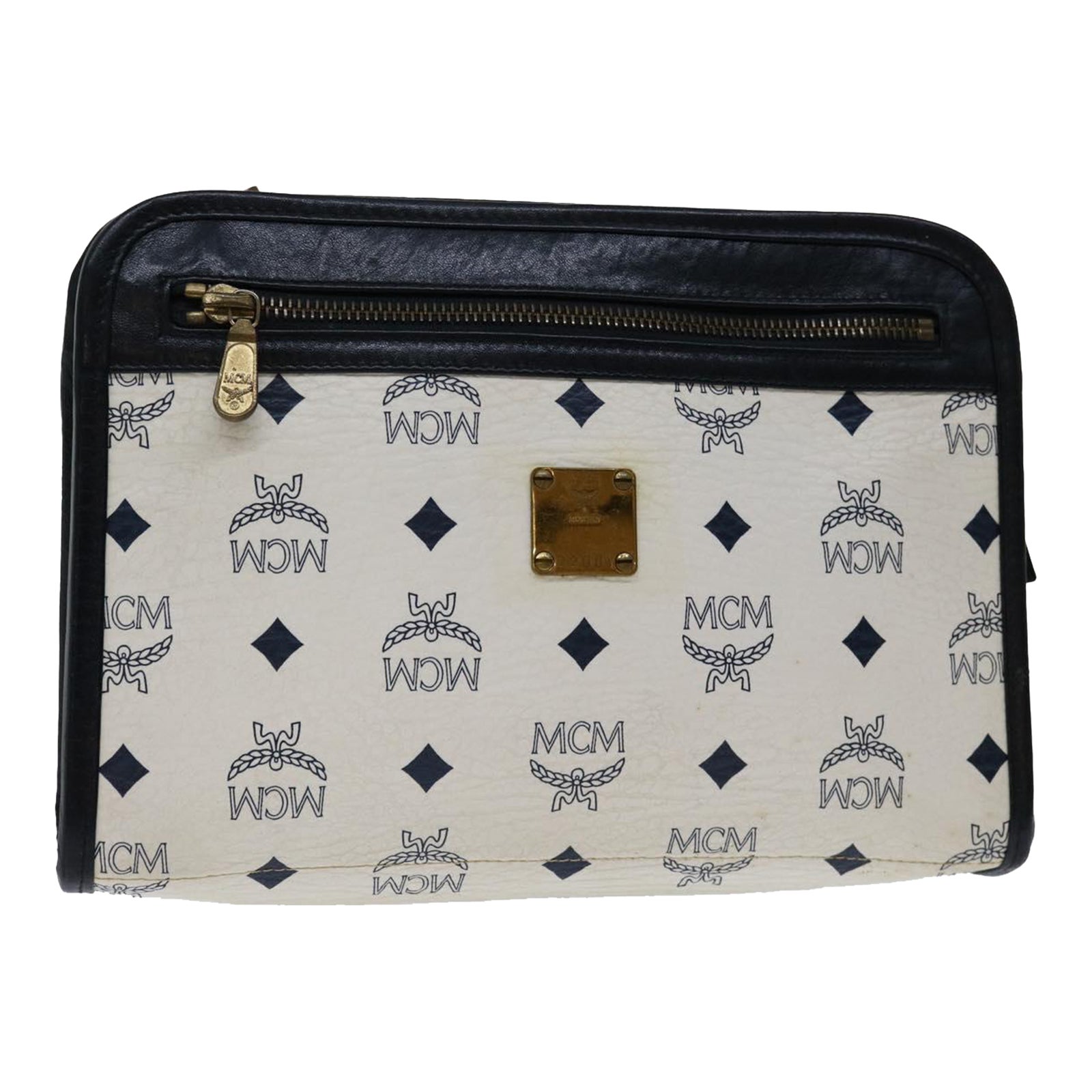 Mcm Vicetos Logogram Clutch Bag Pvc Leather White Auth Bs13266 | Chairish