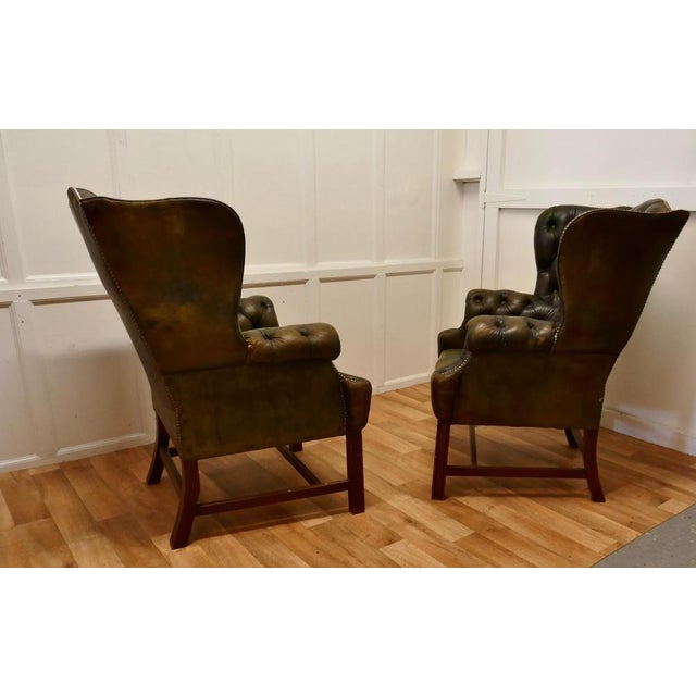 Gentleman's Wing Back Chesterfield Library Chairs in Leather, 1900, Set ...