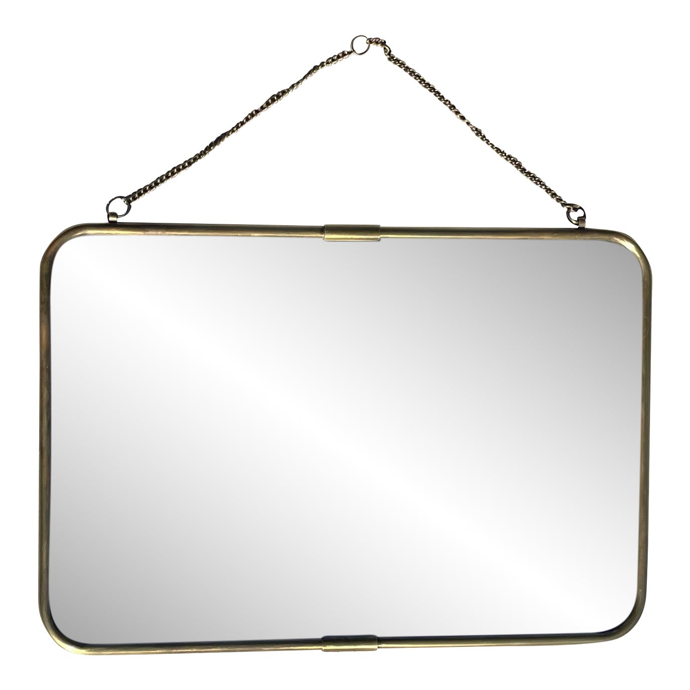 1940s Vintage French Brass Rectangular Mirror | Chairish