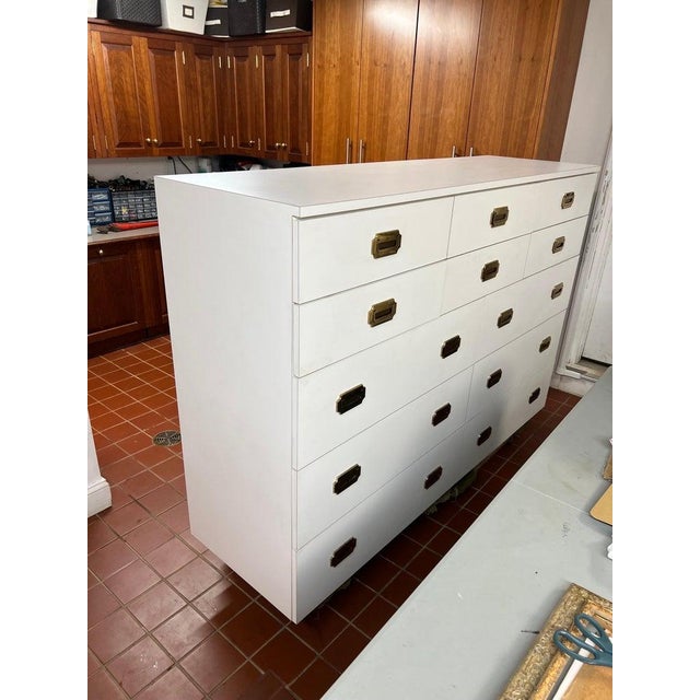 Large White Post Modern Custom Campaign Dresser | Chairish