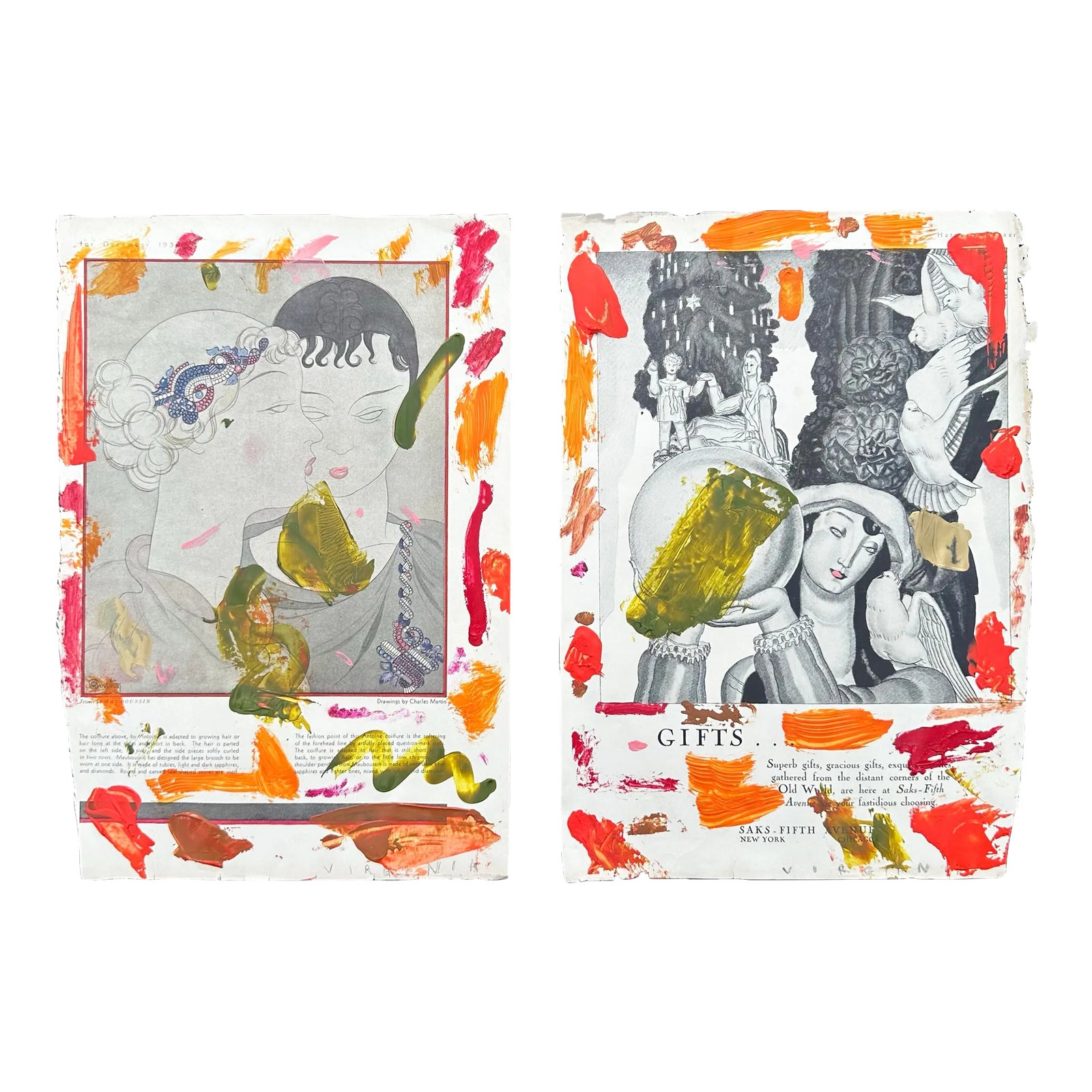 Abstract Paintings on Vintage Advertisements, a Pair by Virginia ...