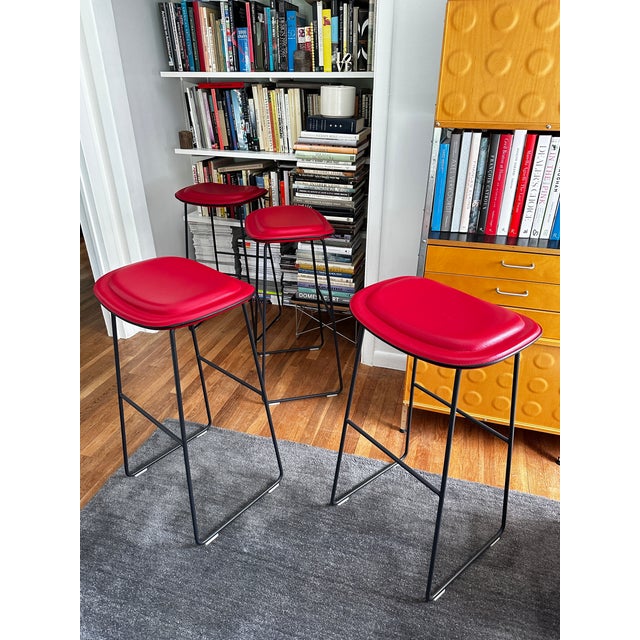 Jasper Morrison Hi Pad Stools in Red Leather by Cappellini - Set of 4 ...