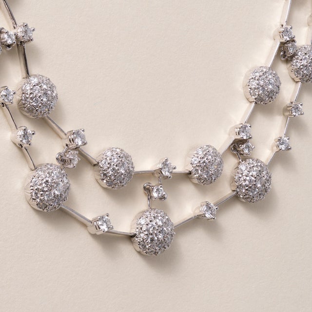 1990s Estate 18k White Gold 5.90 Carats Double Row Pave Diamond Riviere ...