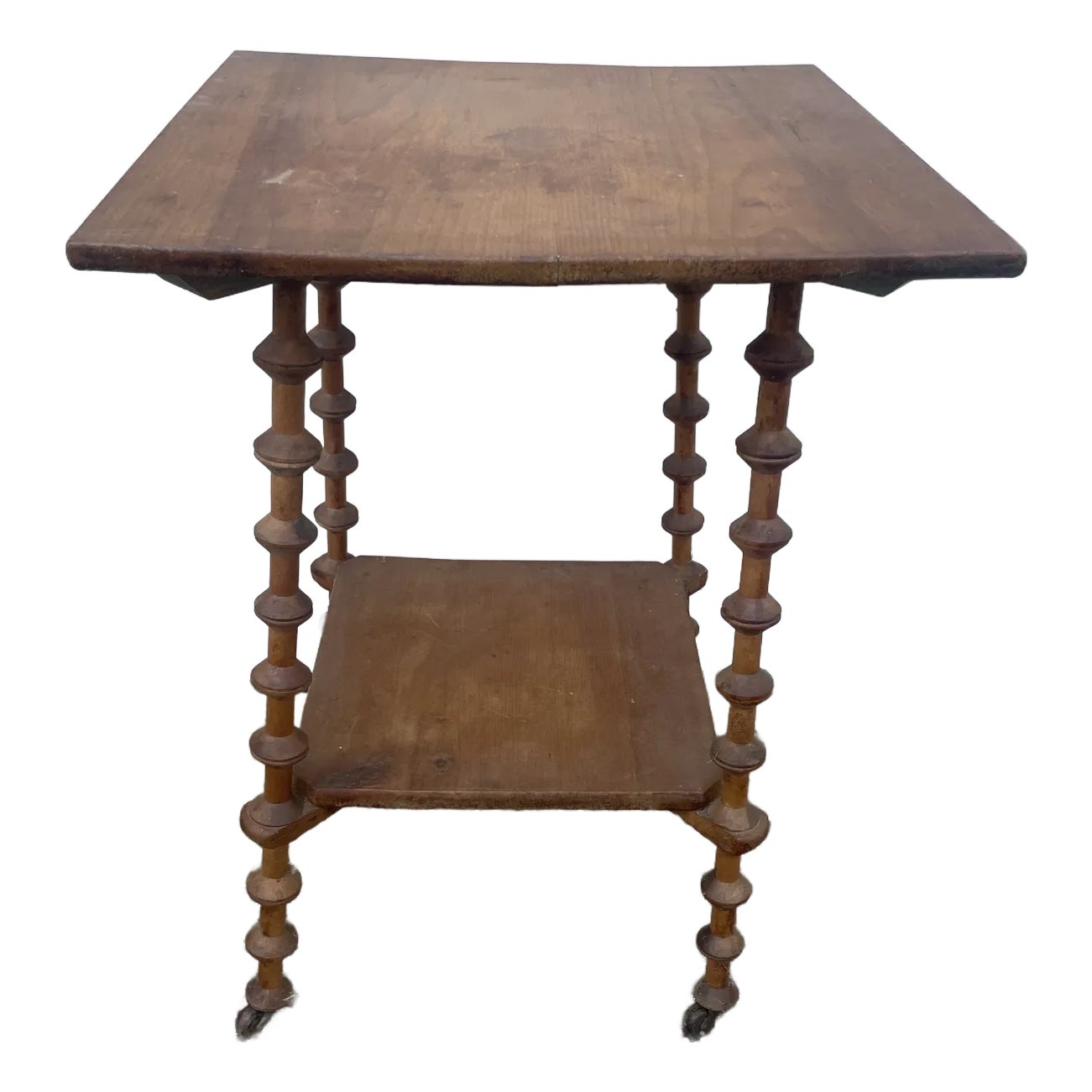 Double Tier Early American Bobbin Leg Table | Chairish