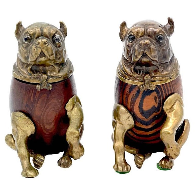 Victorian Style Brass & Wood Pug Dog Boxes, by Arthur Court, 1979 ...