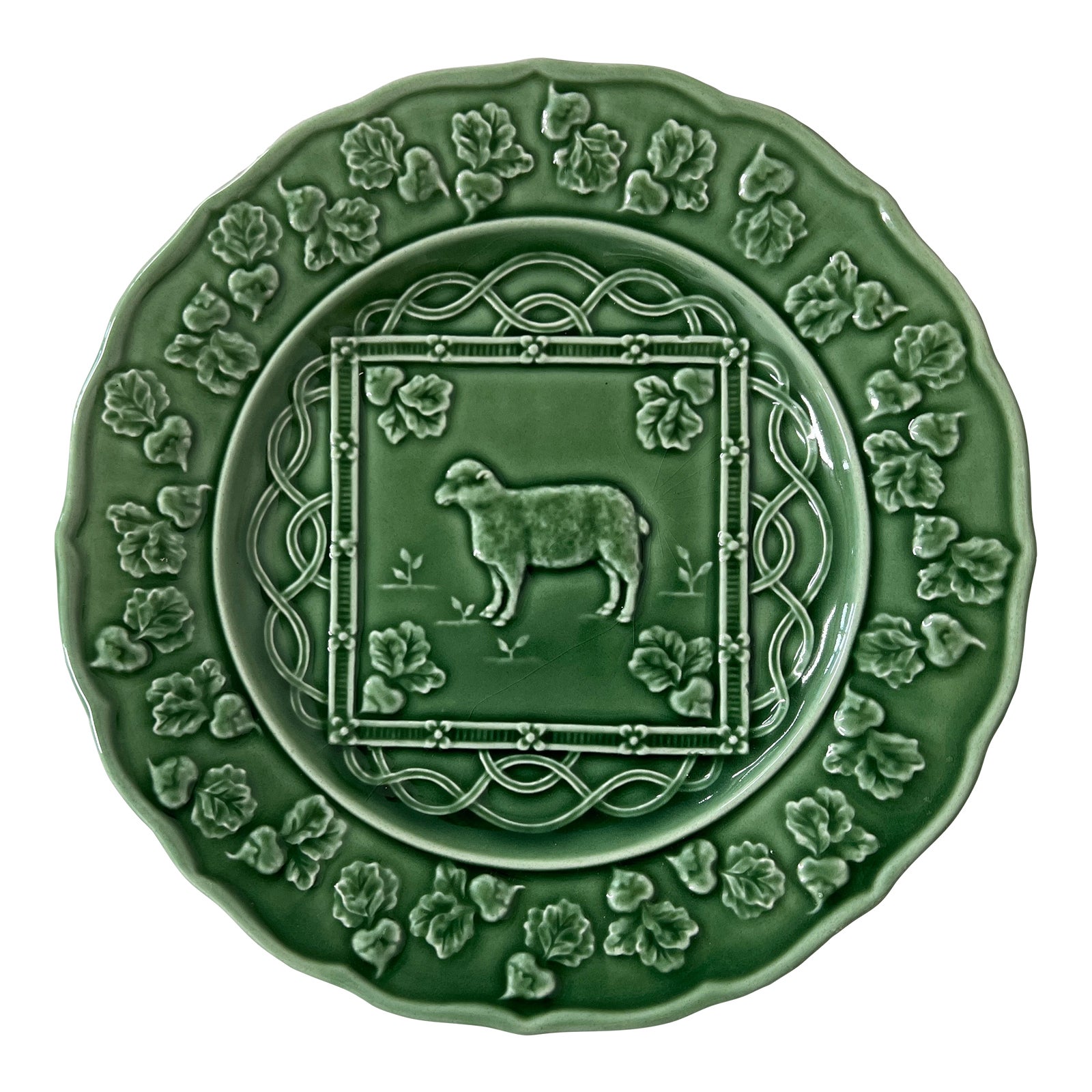 Vintage Bordallo Pinherio Majolica Green Sheep Design Plate With ...