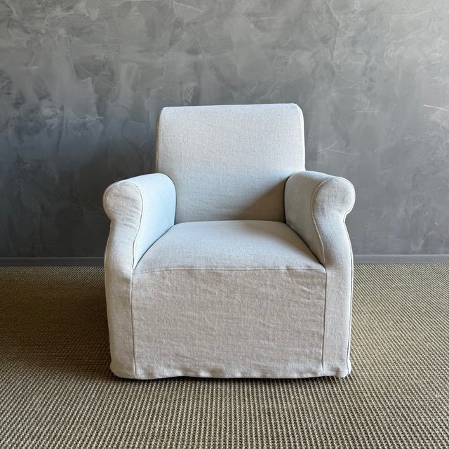 Belgian Linen Stone Washed Linen Slipcovered Chair | Chairish