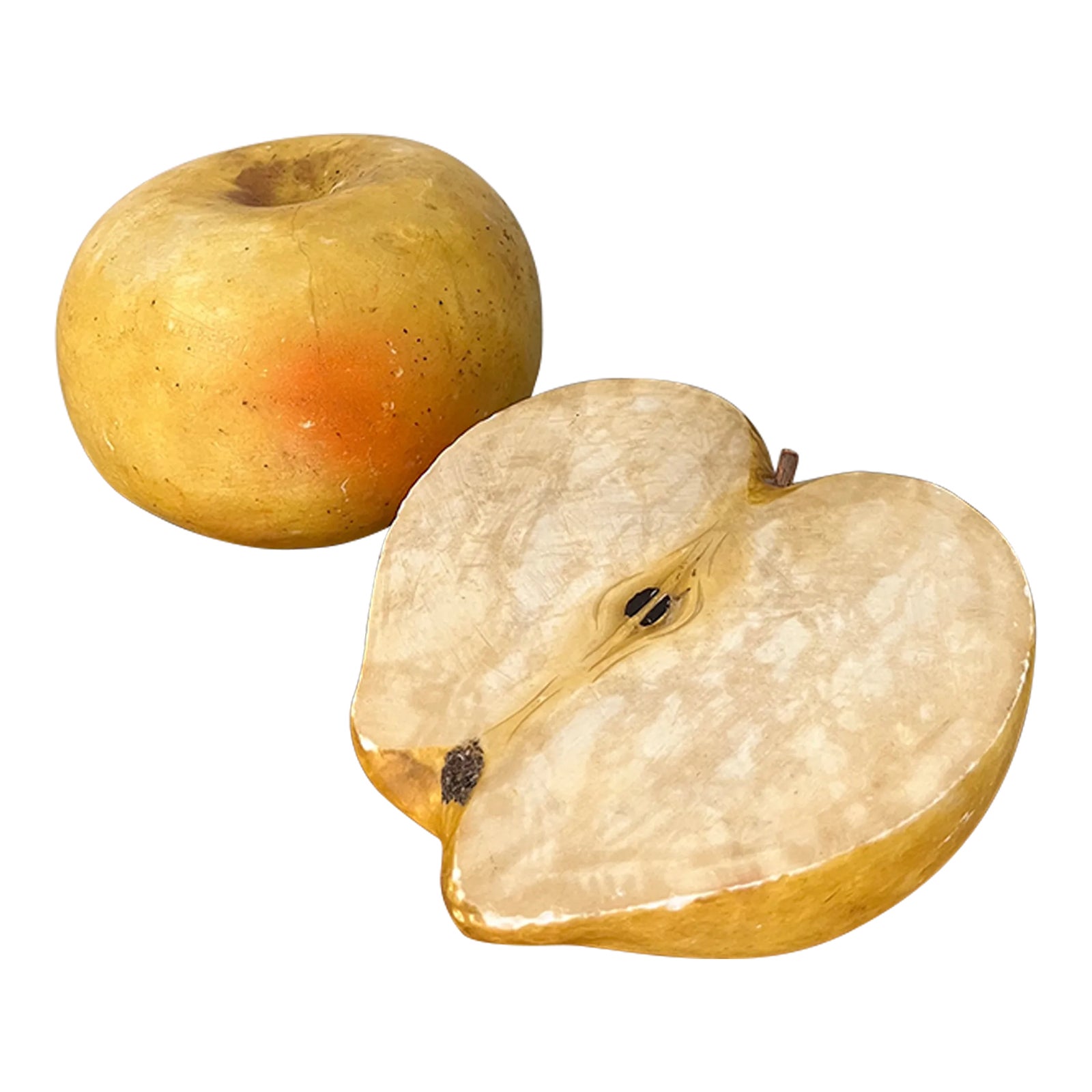 Large Hand Painted Stone Apple & Half Apple Sculpture | Chairish