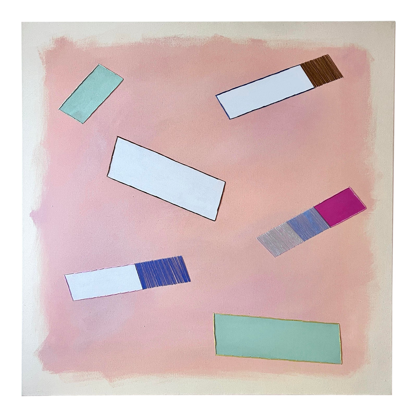 Acrylic Painting With Embroidery on Raw Canvas Titled Sunset With Sage ...