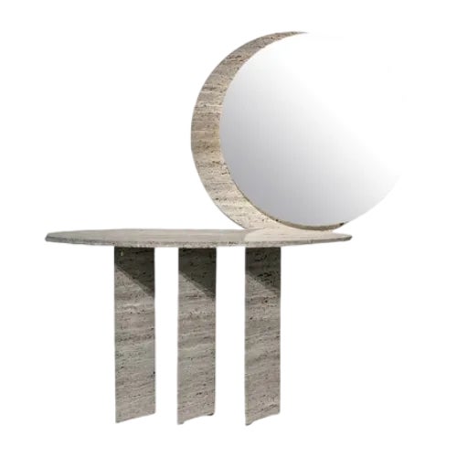 Titanium Ellipse Console Table 01 in Travertine from barh.design | Chairish