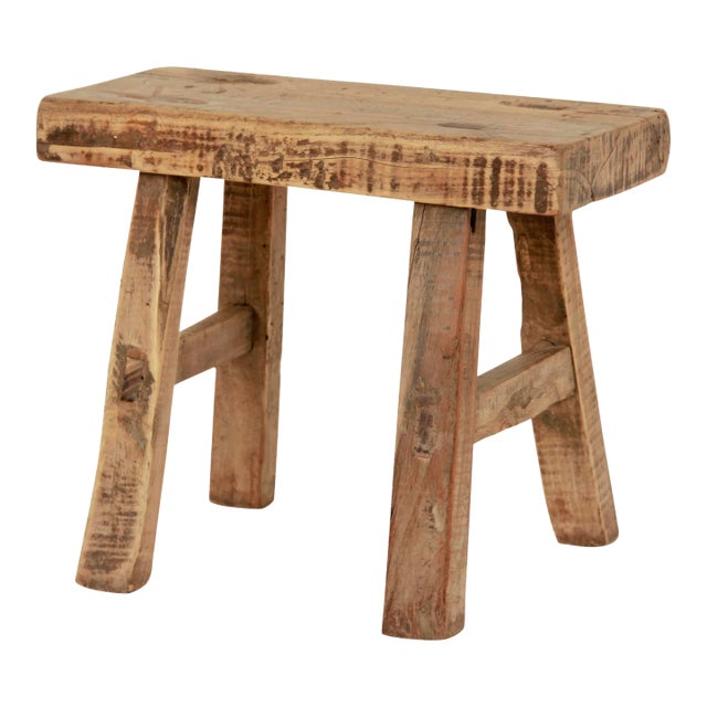 Early 20th Century Artissance Vintage Weathered Natural Wood Low Stool ...