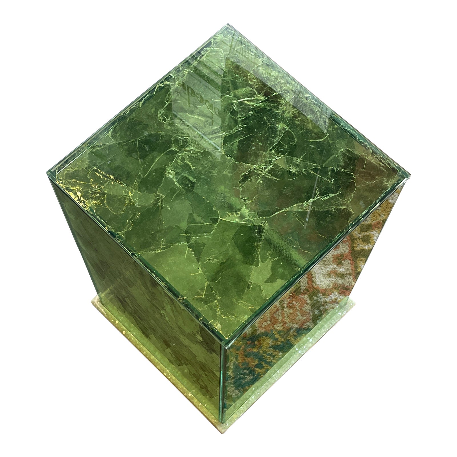 Green Mica Glass Side Table | Chairish