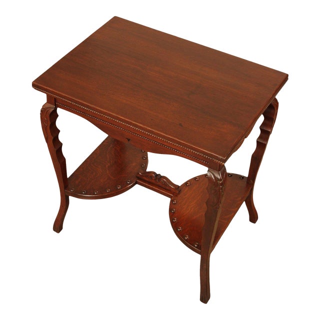 Victorian Carved Oak Music Box Table | Chairish