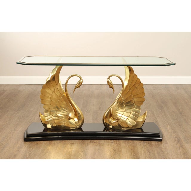 Quality Italian Brass Swan Glass Top Console Table | Chairish