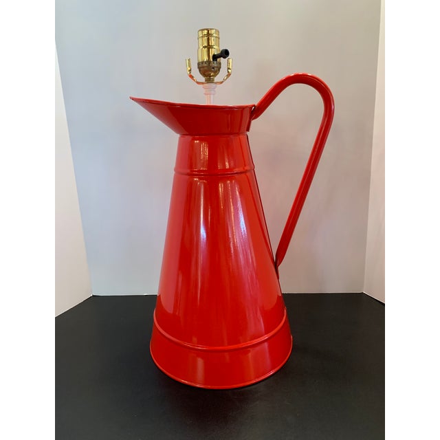 Firehouse Red Tole Pitcher Lamp | Chairish
