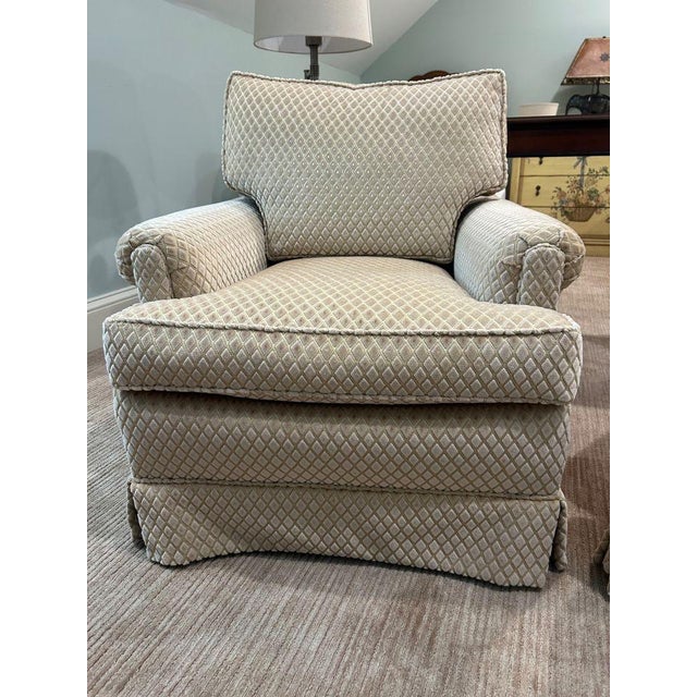 Pair of Custom Accent Chairs and Matching Ottoman in Cut Velvet Diamond ...