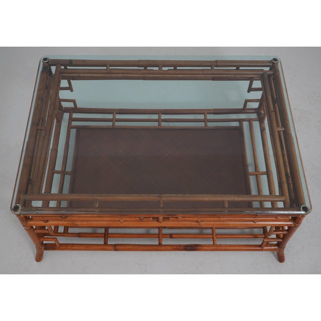 Bamboo Rectangular Glass Top Coffee Table | Chairish