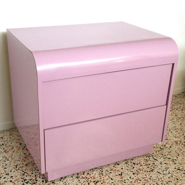 1980's Pink Postmodern Waterfall Nightstand | Chairish