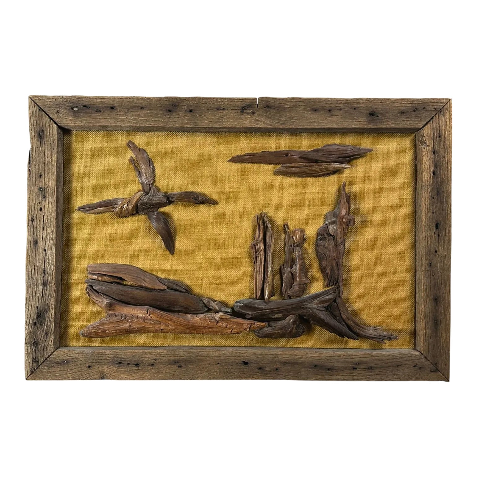 Vintage Folk Art Dimensional Bas-Relief Driftwood Assemblage | Chairish
