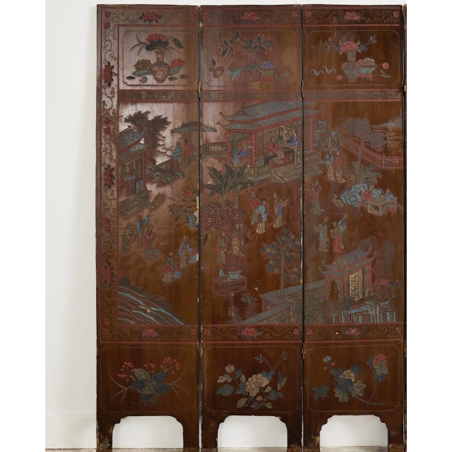 Chinese Export Lacquered Four Panel Coromandel Screen | Chairish