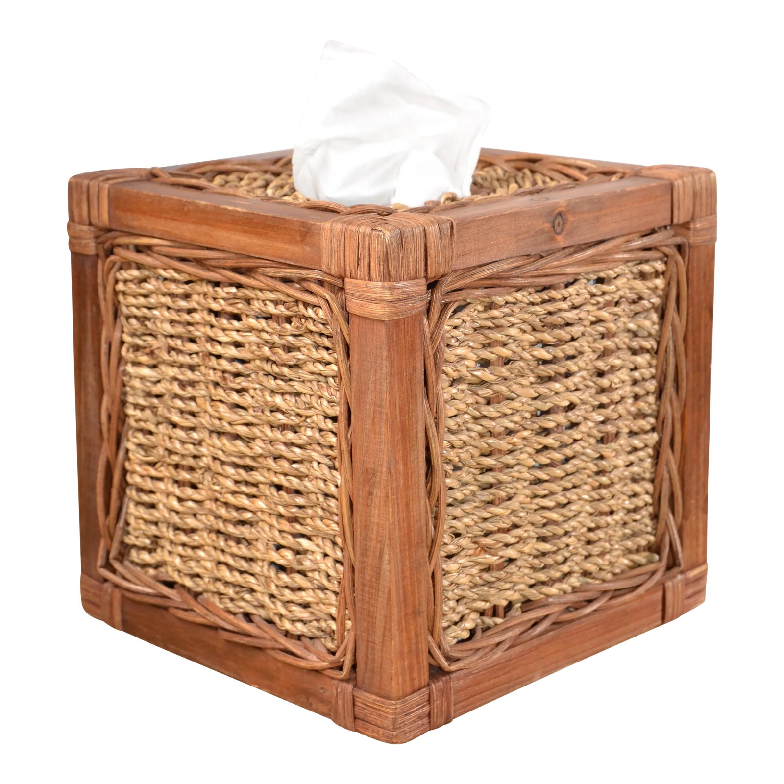 Vintage Natural Fiber Handwoven Seagrass Tissue Box Cover Bohemian ...