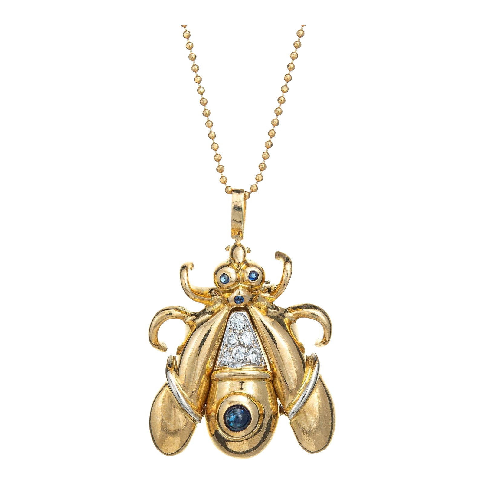 Bumble Bee Necklace Diamond Sapphire 18k Yellow Gold Chain Estate ...