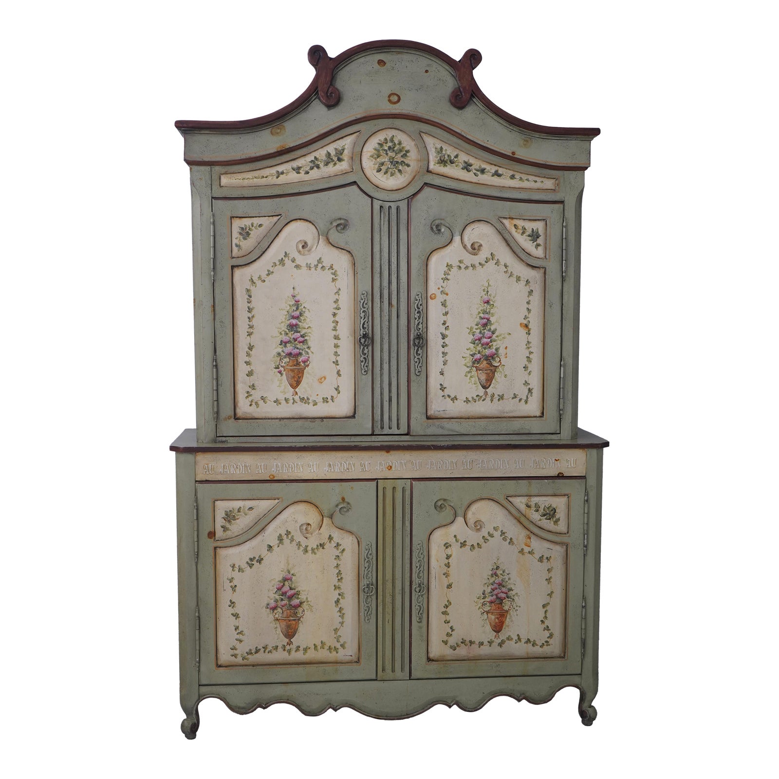 Habersham 2 Piece Paint Decorated Country French Cupboard | Chairish