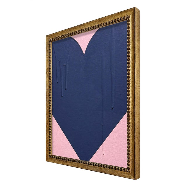 Ron Giusti Mini Heart Light Pink Navy Acrylic Painting | Chairish