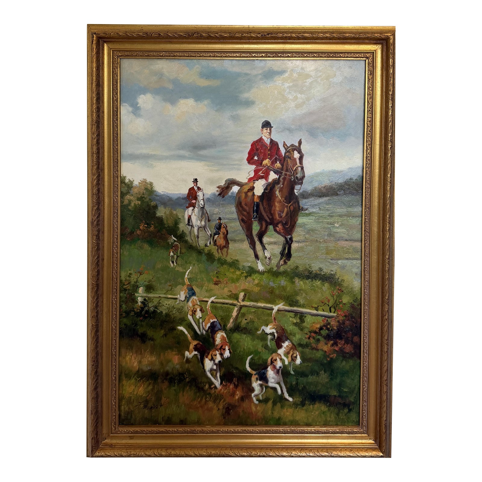 English Fox Hunting Scene Oil Painting on Canvas, Horses & Hounds ...
