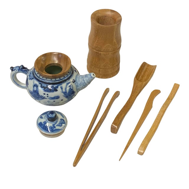Chinese Light Brown Wood Tea Leaf Picking Scooper Tools Set | Chairish
