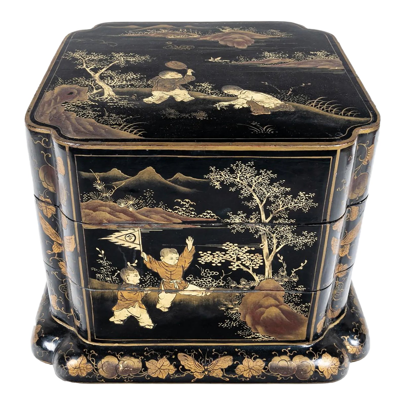 Mid 20th Century Vintage Chinese Lacquered Three-Part Lidded Box | Chairish