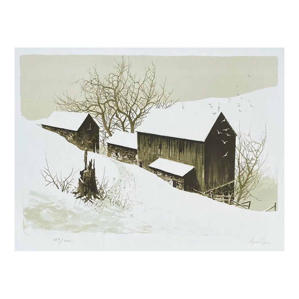 1970s Wayne Cooper Snow Scene Lithograph | Chairish