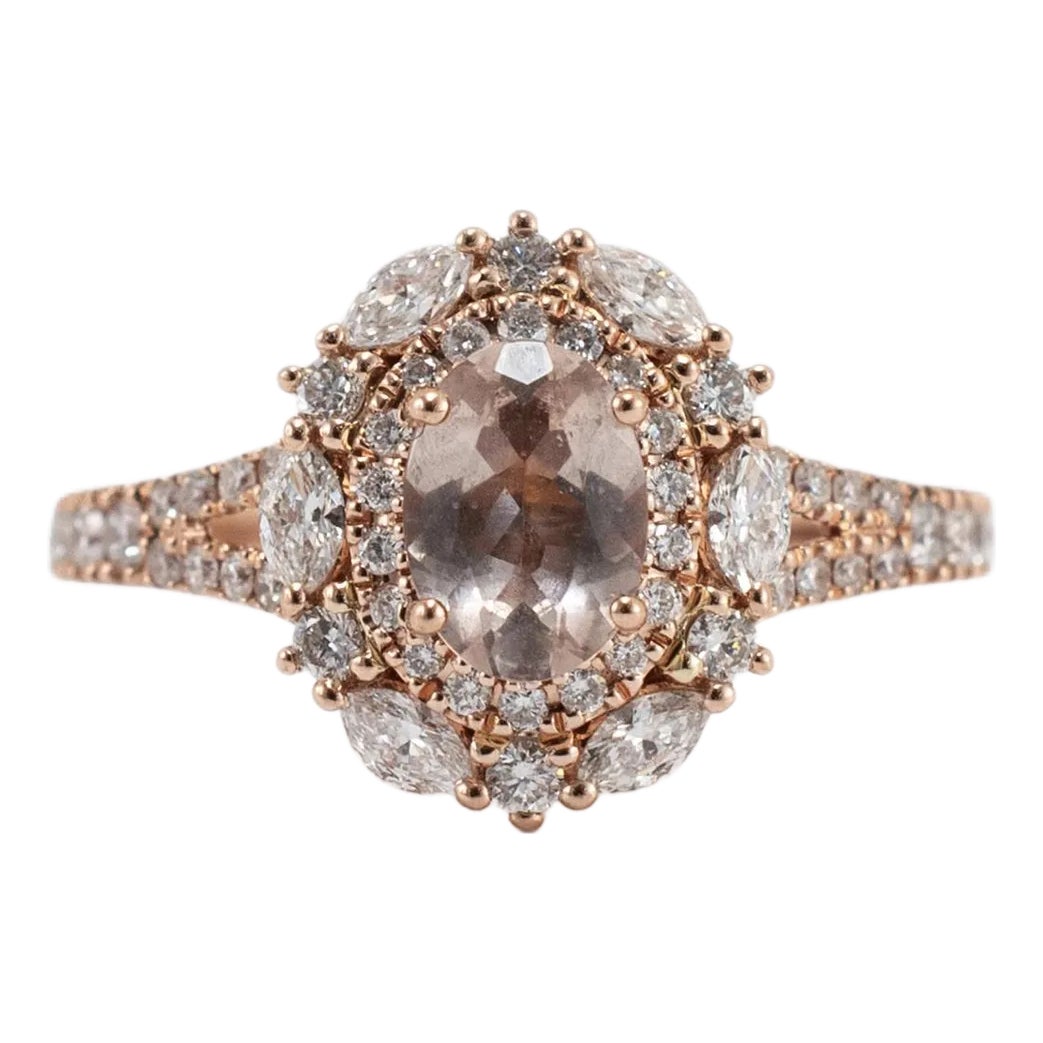 Neil Lane 14k Rose Gold Morganite Double Halo Accented Diamond Cocktail ...