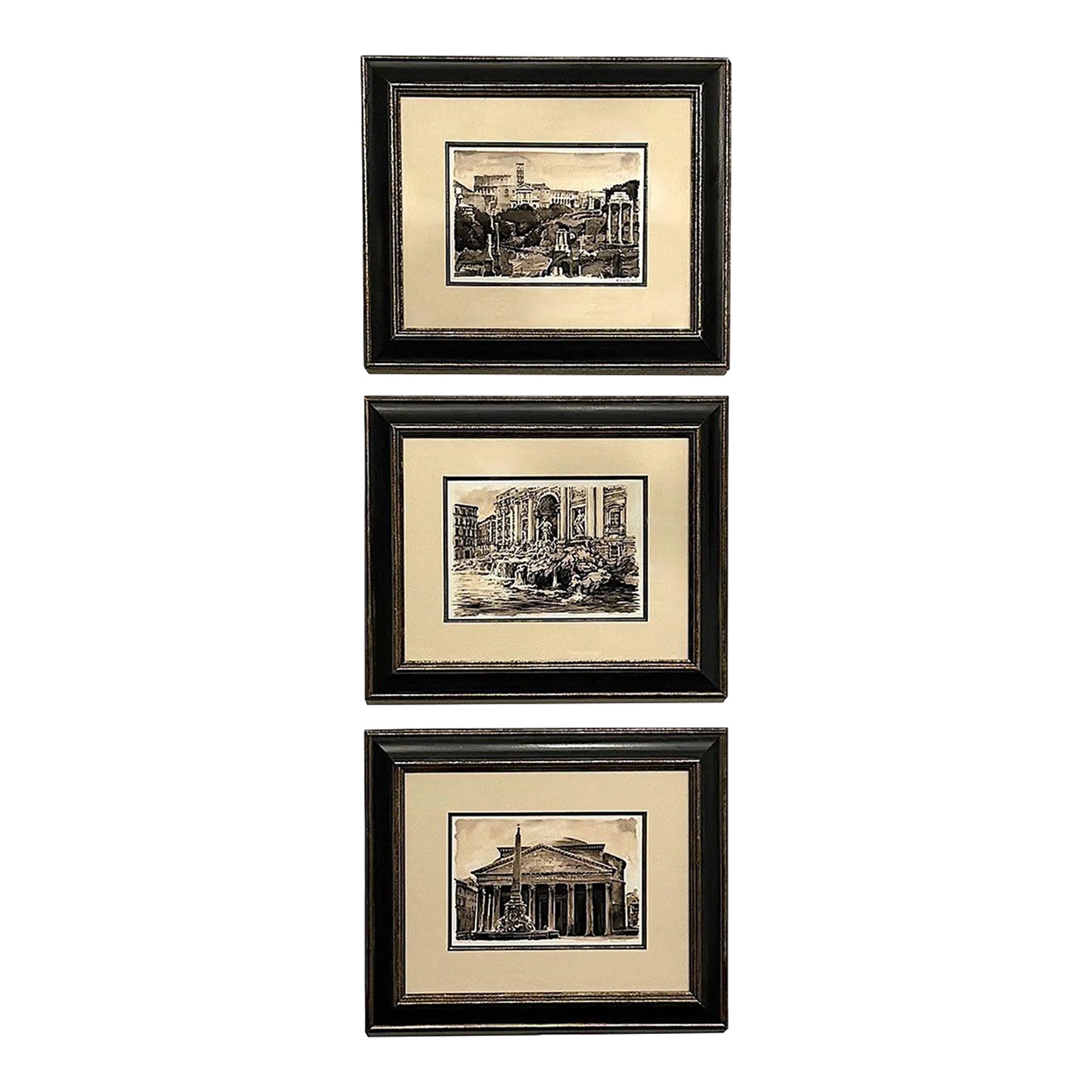 Classical Roman / Famous Italian Scenes, Original Sepia Paintings, Set ...