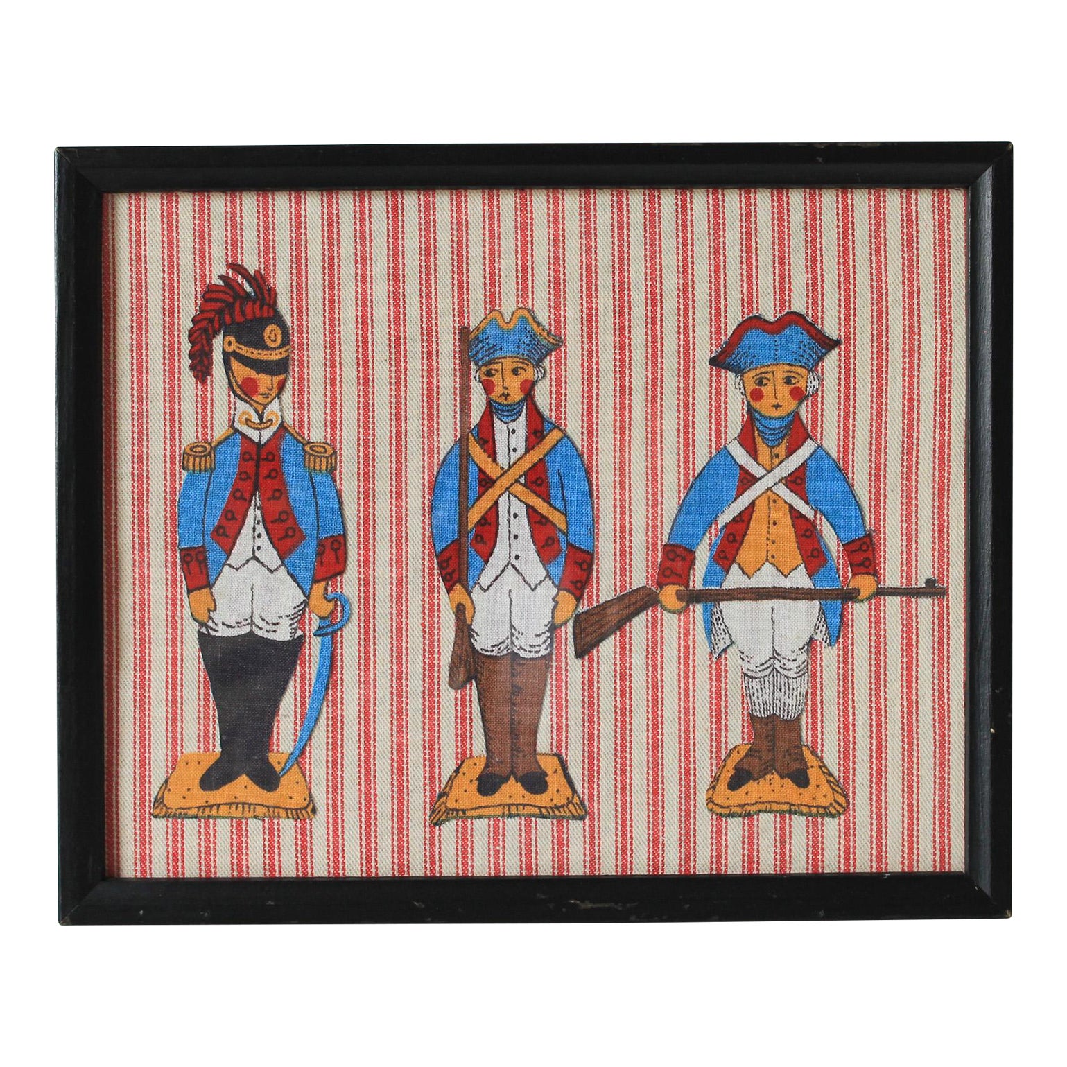 Vintage Framed Colonial Characters Wall Hanging | Chairish