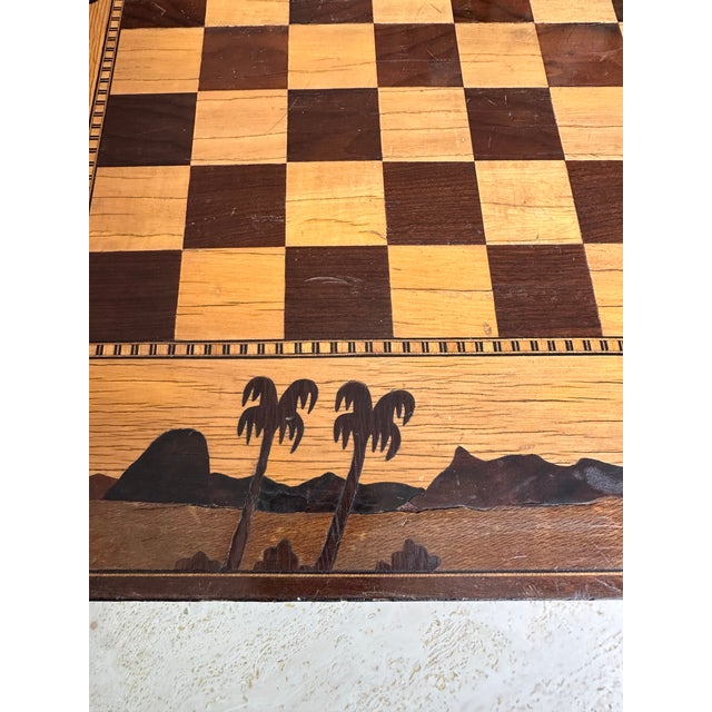 Vintage Marquetry Checkerboard With Palm Trees | Chairish
