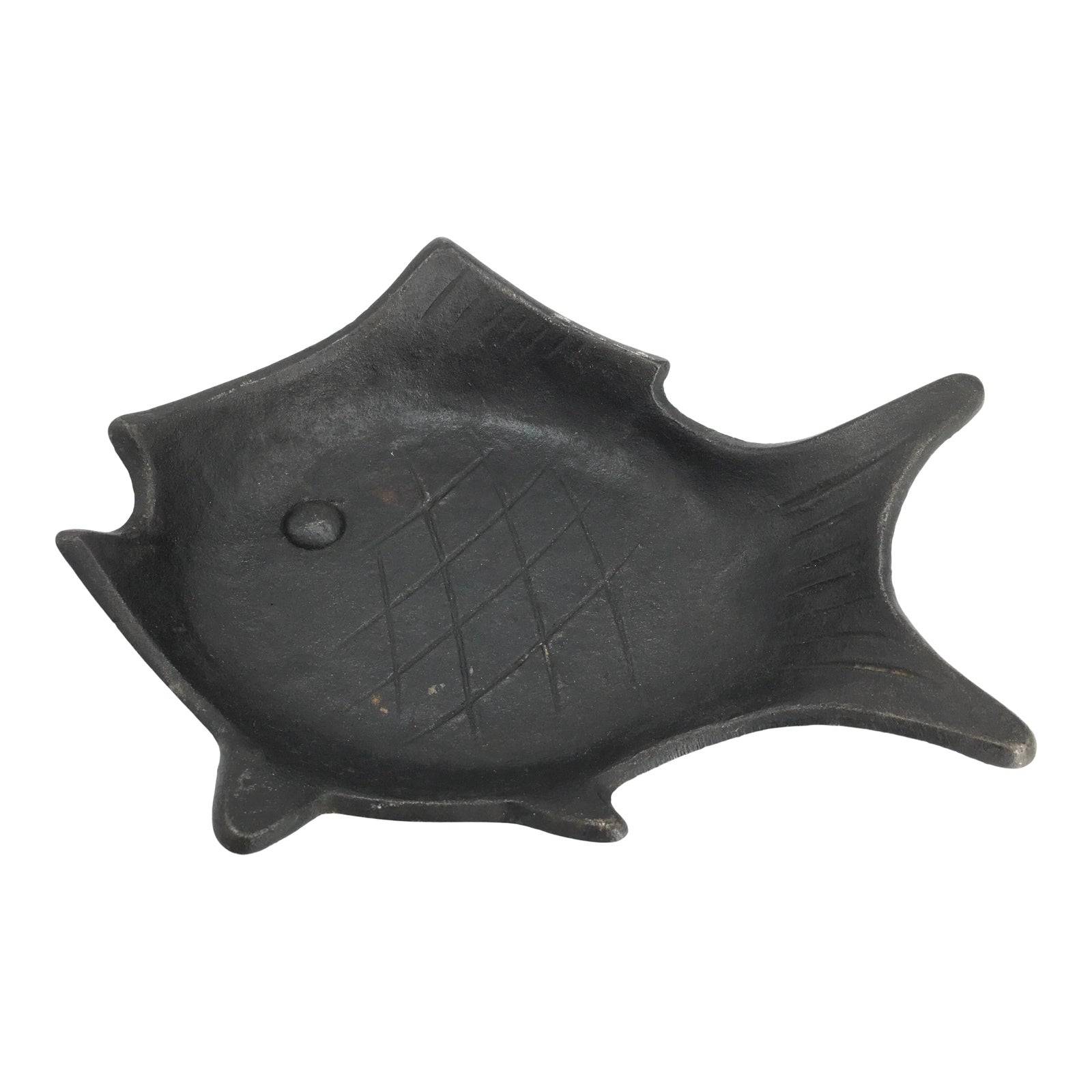 Vintage Japanese Cast Iron Black Fish Tray | Chairish