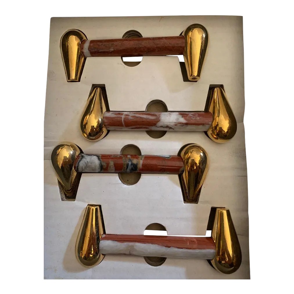 Lot of 4 Late 20th Century White and Red Handmade Marble Door Knobs ...