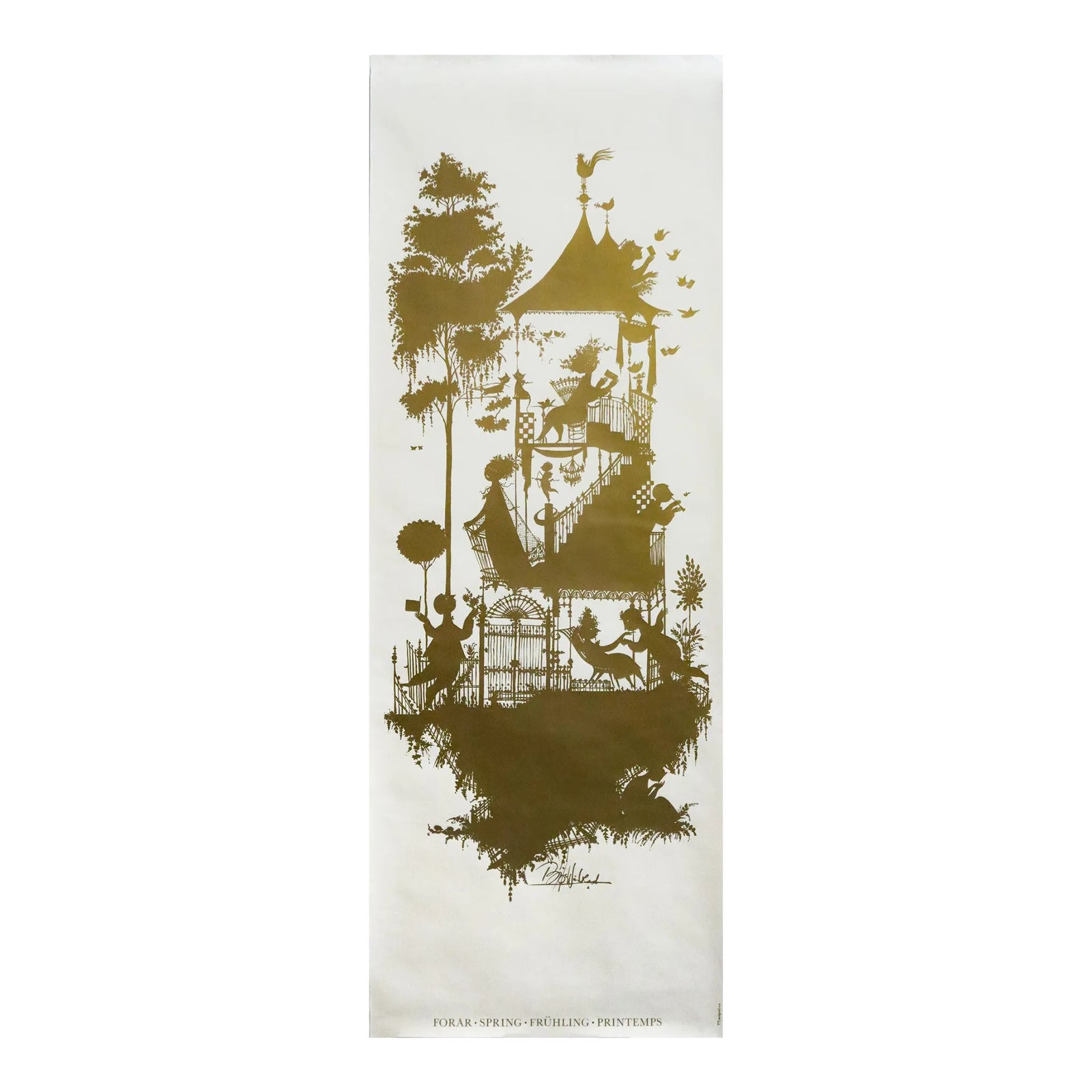1960s Danish Poster, Four Seasons by Bjorn Wiindblad, Spring (Gold ...