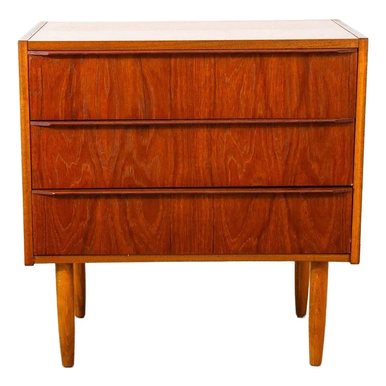 1960s Mid Century Danish Modern Chest Drawers Table 3 Drawer Teak Denmark | Chairish