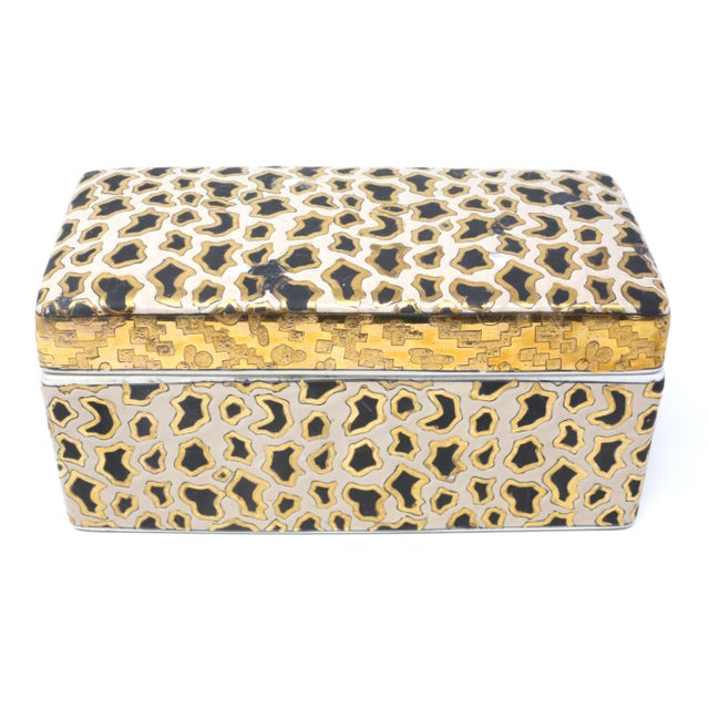 Vintage Hand-Painted Ceramic Gold Leopard Cheetah Pattern Lidded Box ...